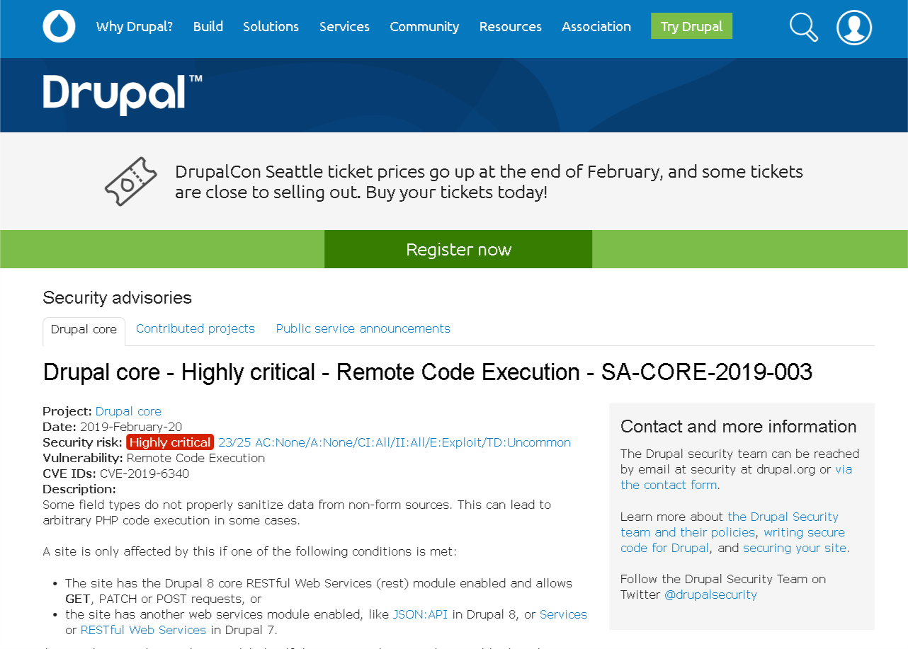 Drupal の脆弱性対策について(CVE-2019-6340)